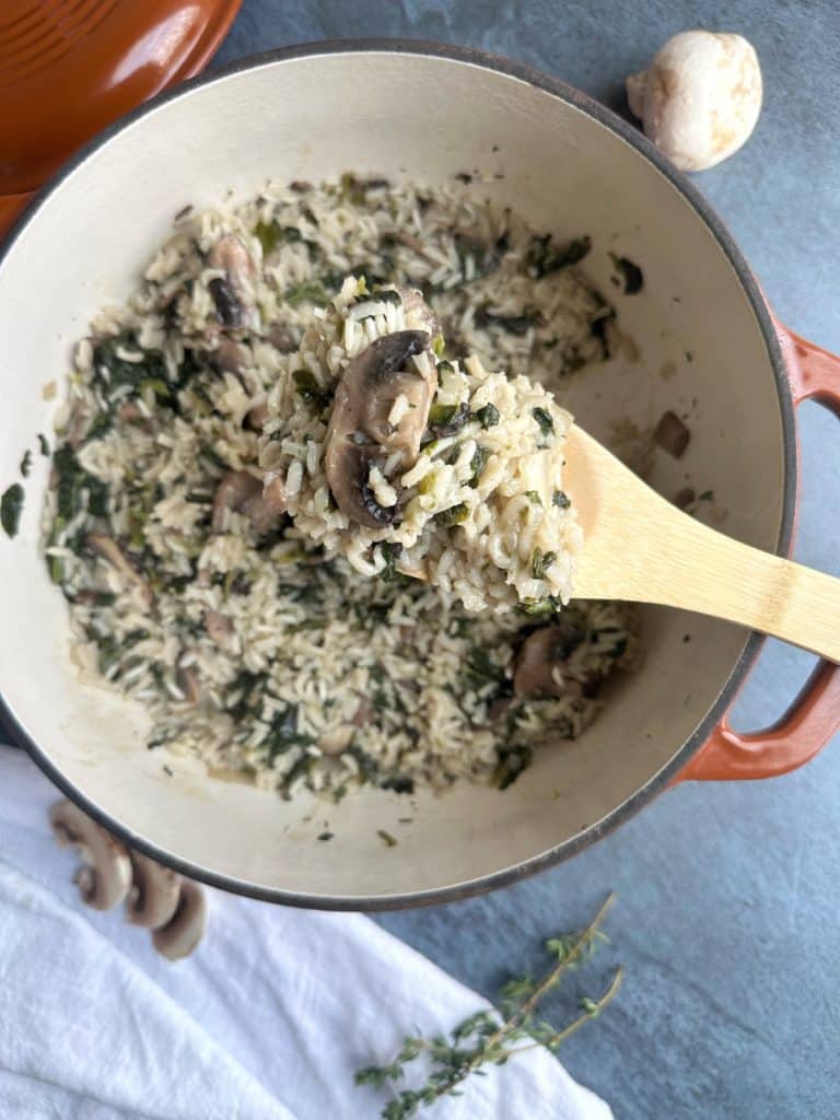 One-Pot Creamy Mushroom & Spinach Rice - Coined Cuisine
